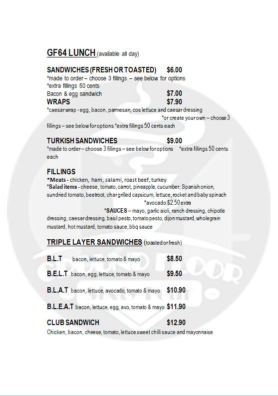 Menu at Ground Floor 64 pub & bar, Surfers Paradise