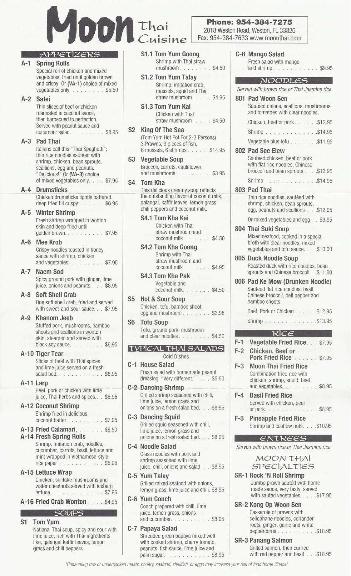 Moon Thai Japanese Menu Menu For Moon Thai Japanese Weston