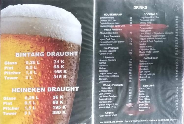 Menu at XL Shisha Lounge pub & bar, Gianyar