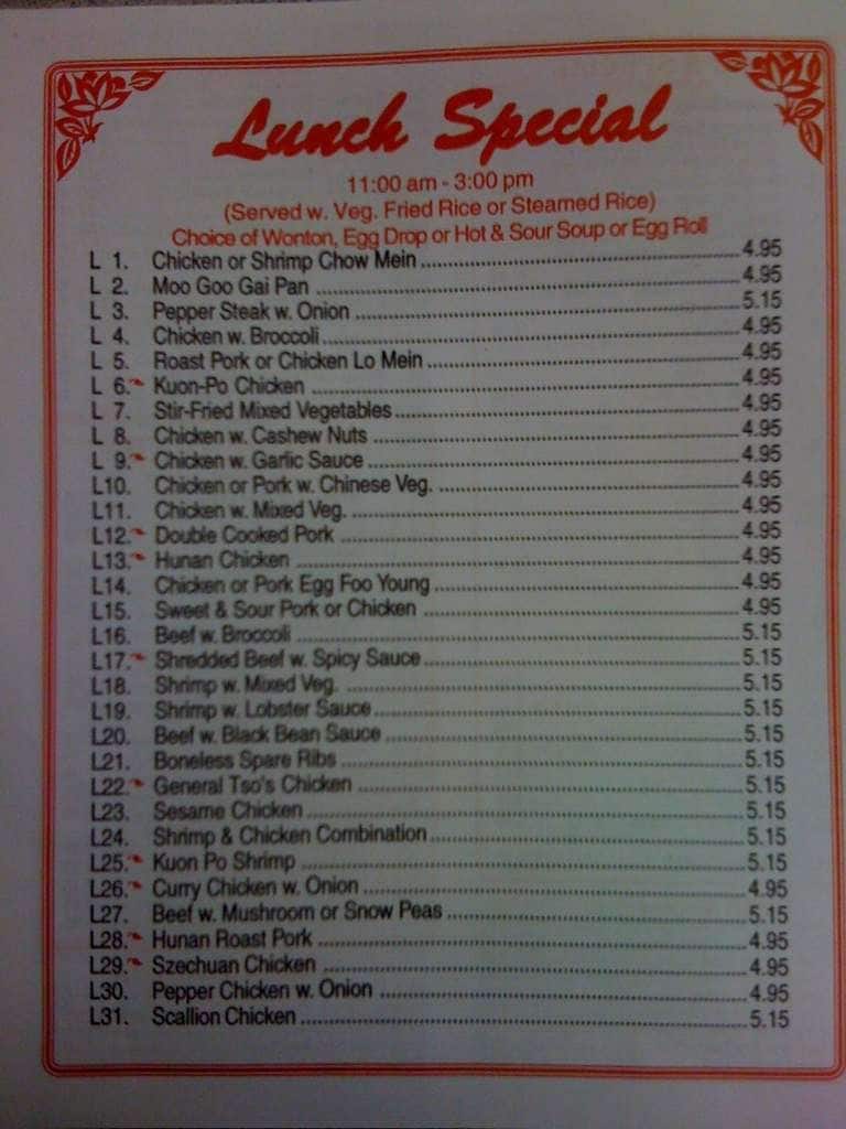 Menu at Lee's Chinese Restaurant, Clemmons