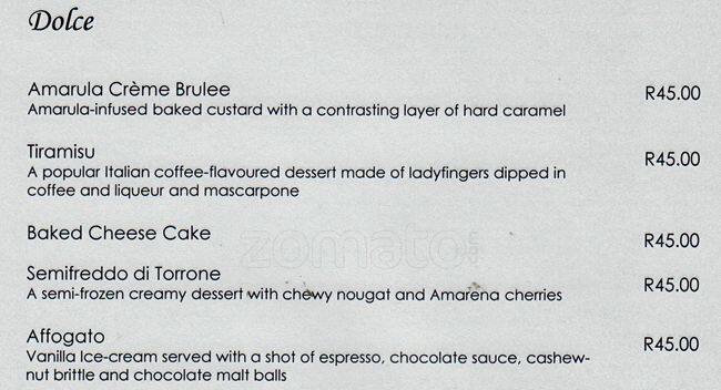 Menu at Avanti Restaurant, Bloemfontein, 53 2nd Ave