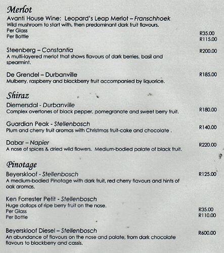 Menu at Avanti Restaurant, Bloemfontein, 53 2nd Ave