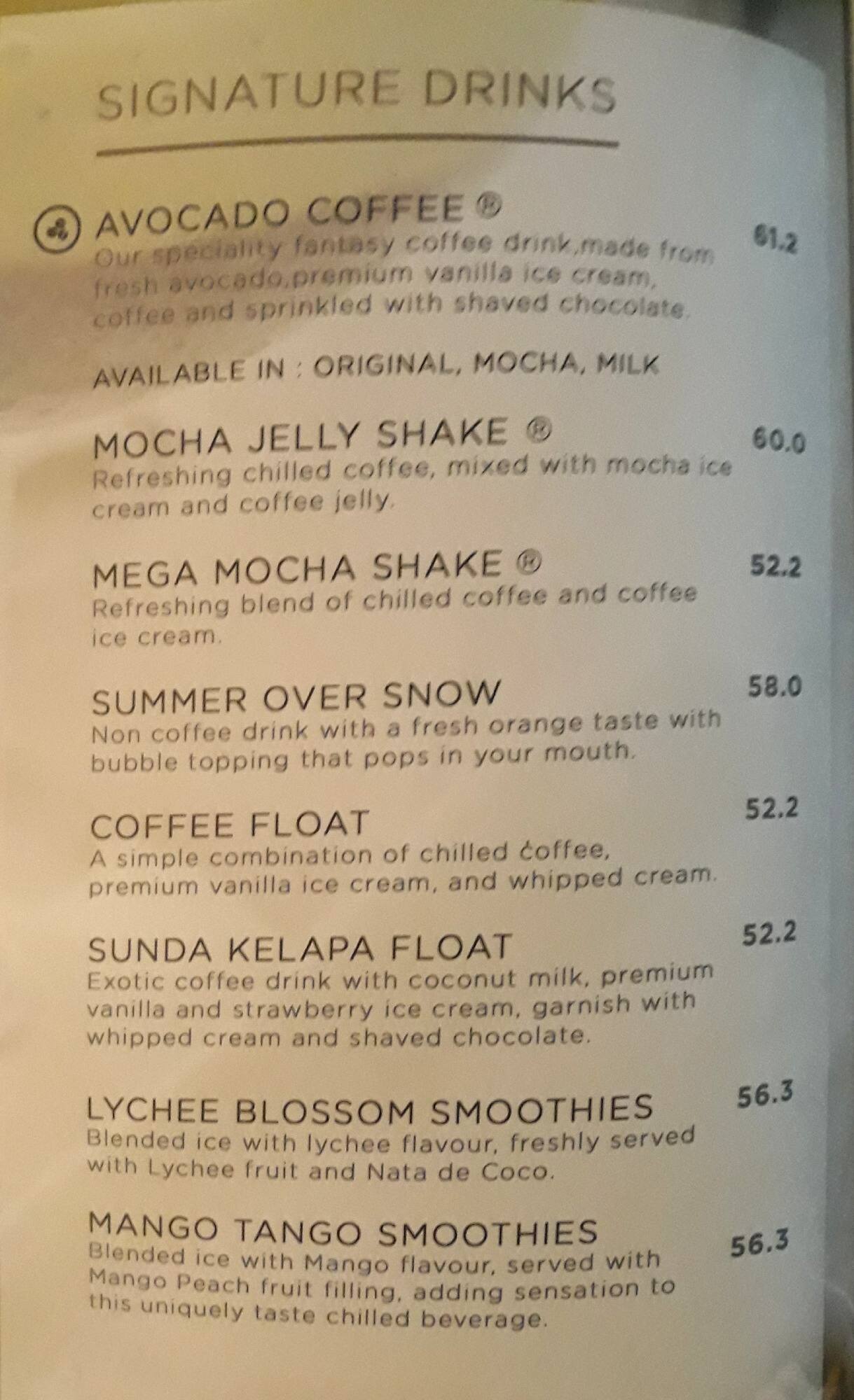 Menu at Excelso cafe, Bandung, Trans Studio Mall, Lantai 1