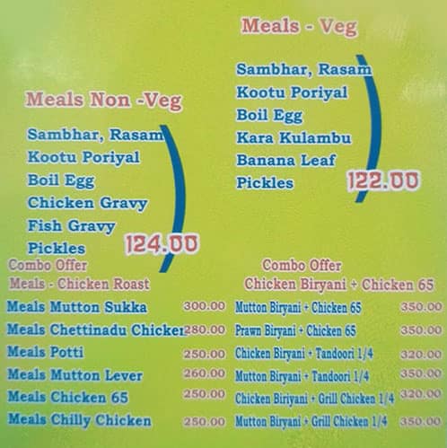 Menu at PANDIAN HOTEL, Chennai, 92A/3