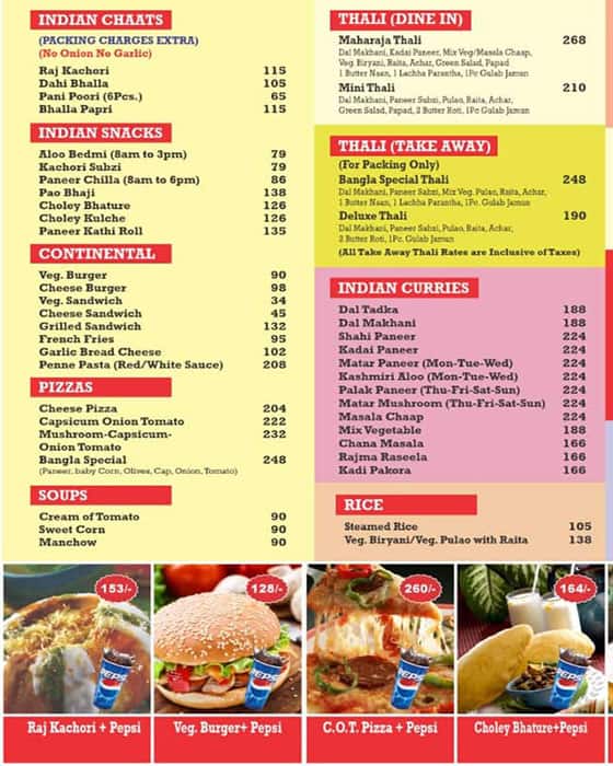 Menu at Bangla Foods, New Delhi, 111-113