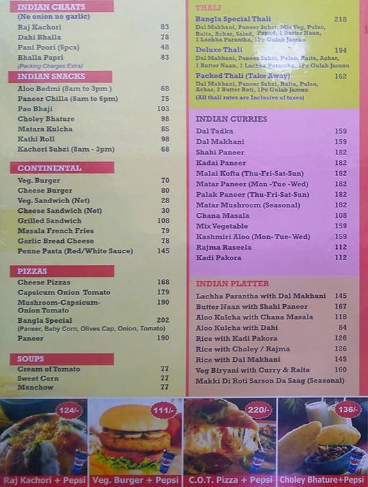 Menu at Bangla Foods, New Delhi, 111-113