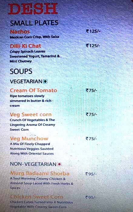 Menu of Desh, Beta 1, Greater Noida