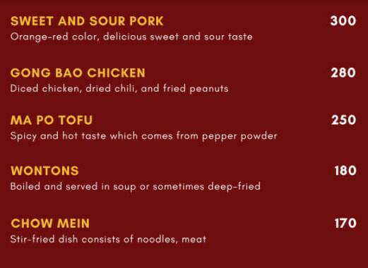 Menu of The Taste Of Hong - Kong, Baner, Pune