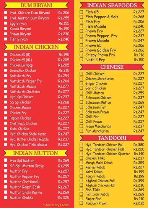 Menu of SS Hyderabad Biryani, Kavundampalayam, Coimbatore Menu of SS Hyderabad Biryani, Kavundampalayam, Coimbatore