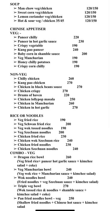 Menu of The Red Moon, Baner, Pune