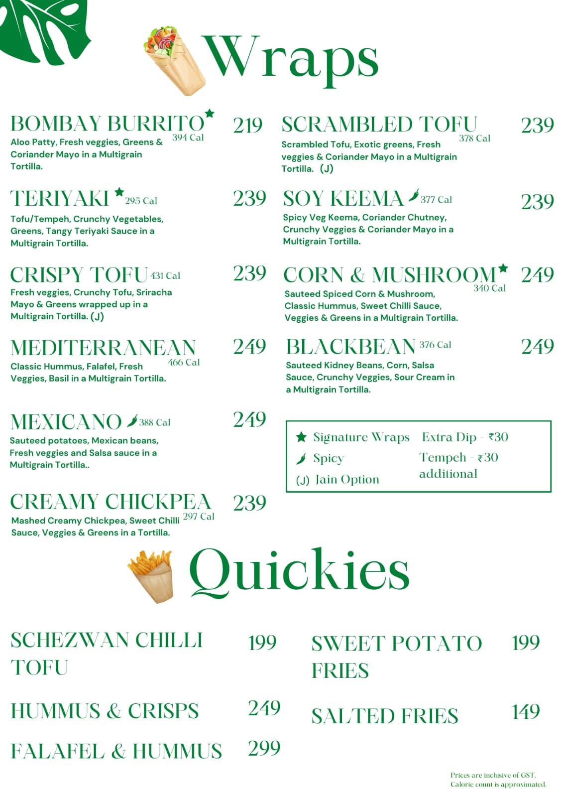 Menu of Taaze, Alwarpet, Chennai