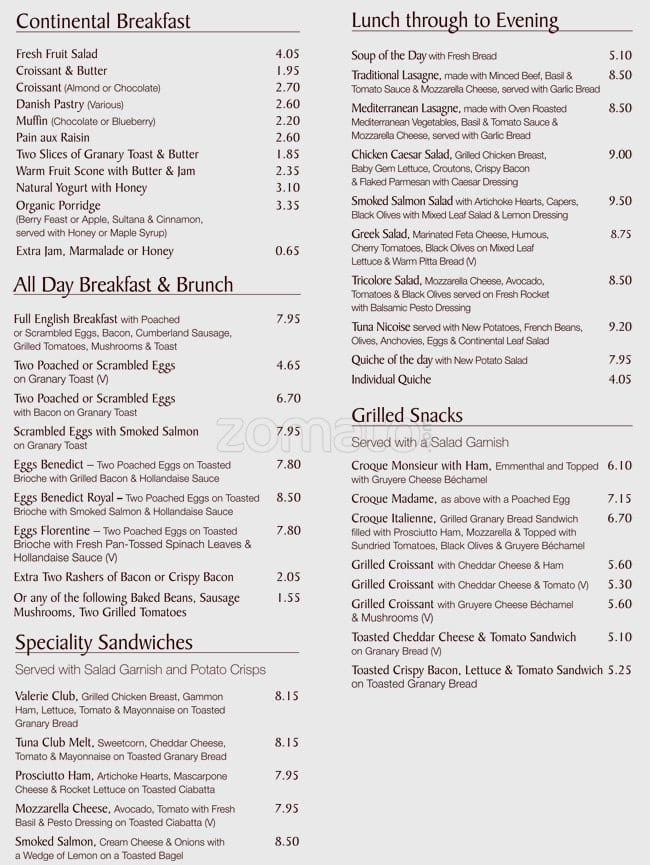 Menu at Patisserie Valerie cafe, Manchester, Manchester Fort Retail ...