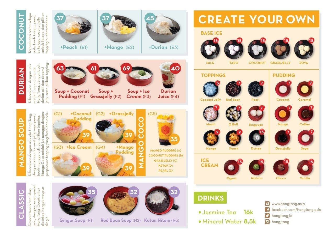 Menu at Hong Tang desserts, Tangerang, Summarecon Mall Serpong