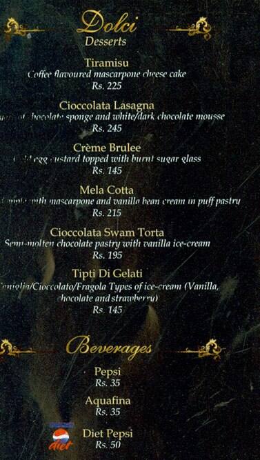 Menu at Earth, Gurugram