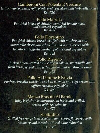 Menu at Earth, Gurugram