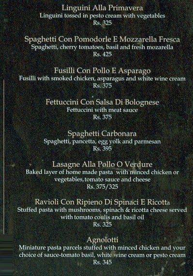 Menu at Earth, Gurugram