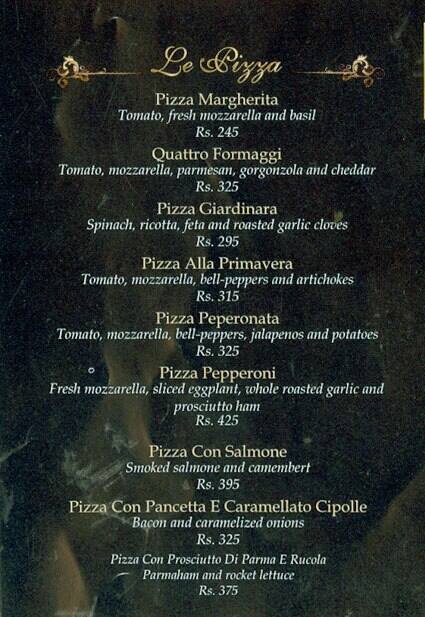 Menu at Earth, Gurugram