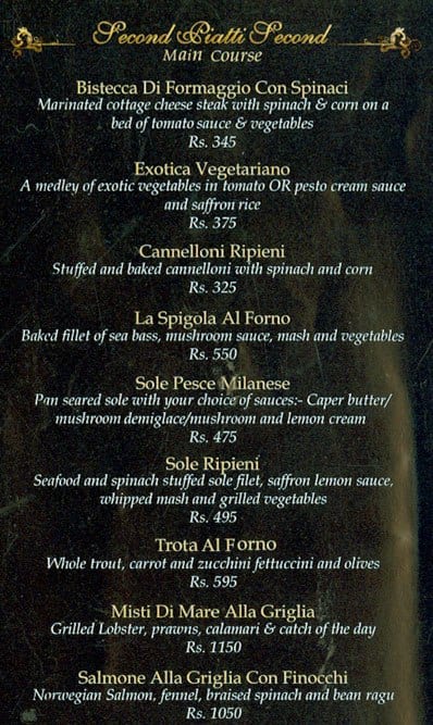 Menu at Earth, Gurugram