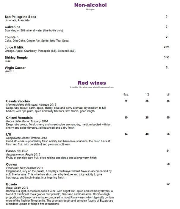 Menu at 7Numbers restaurant, Toronto, 307 Danforth Ave