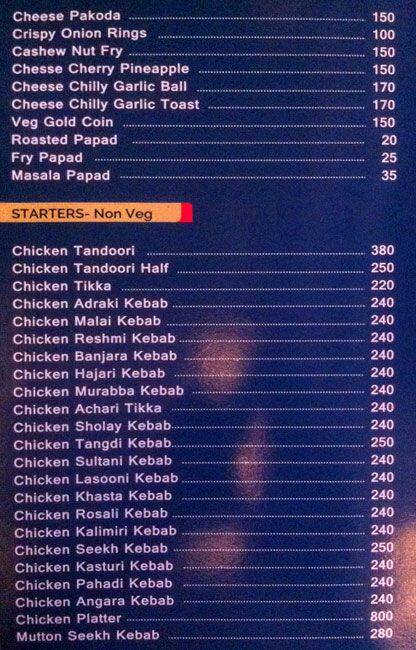 Menu at Olent, Pune, Tukaram Paduka Chowk