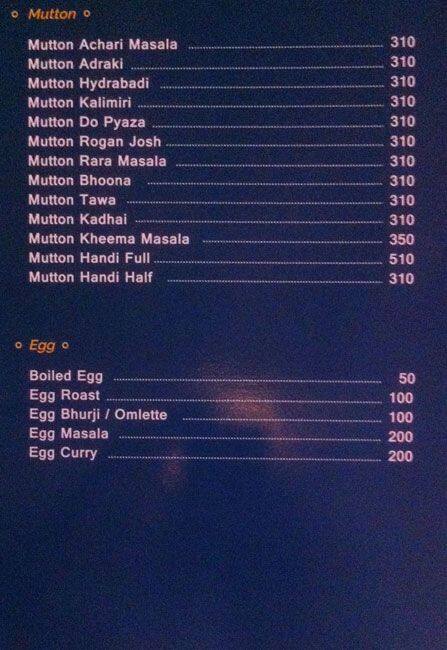 Menu at Olent, Pune, Tukaram Paduka Chowk