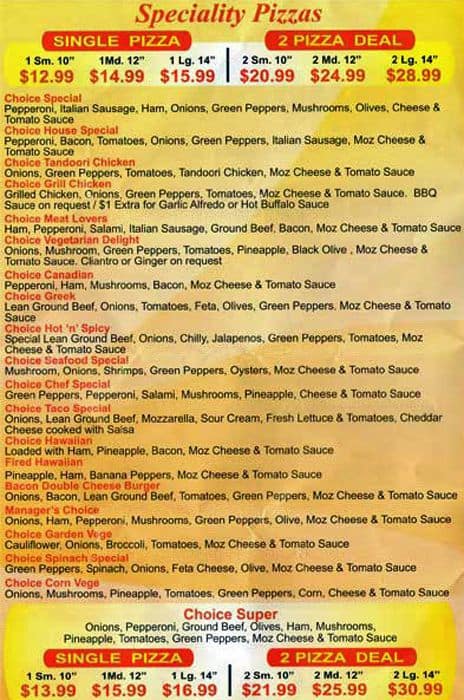 Choice Pizza 2 For 1 Menu, Menu for Choice Pizza 2 For 1, Aldergrove ...