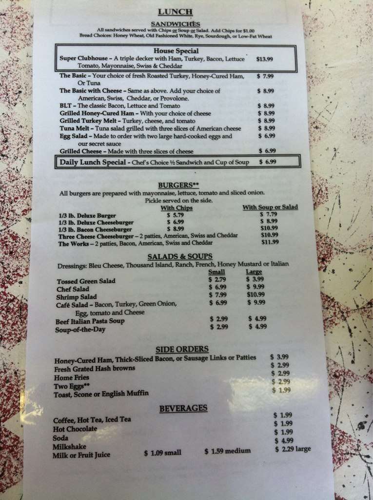 Menu at Old Milwaukee cafe, Tacoma