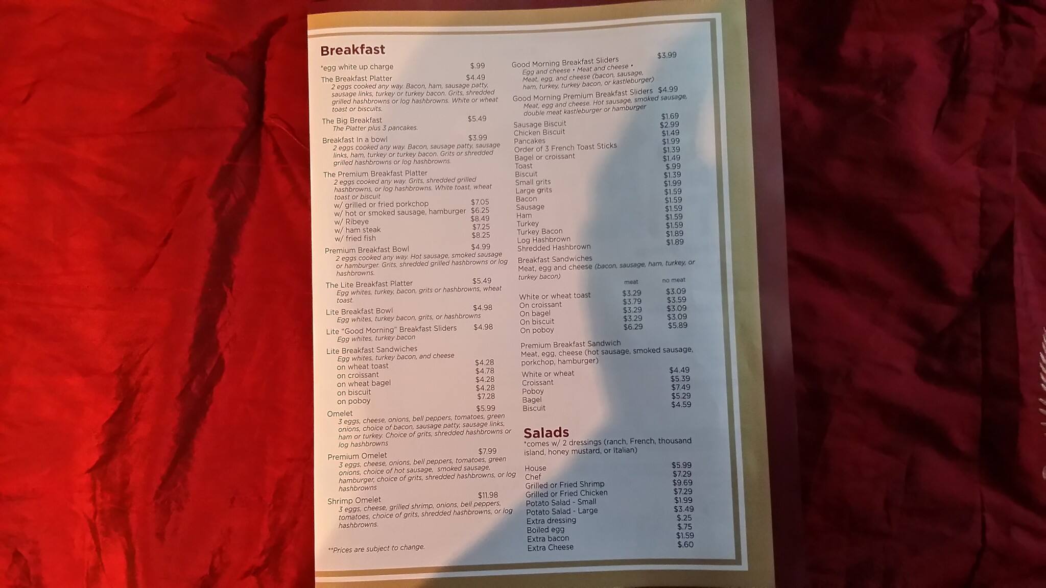 Menu at Tastee Donuts restaurant, Kenner, Loyola Dr # 2
