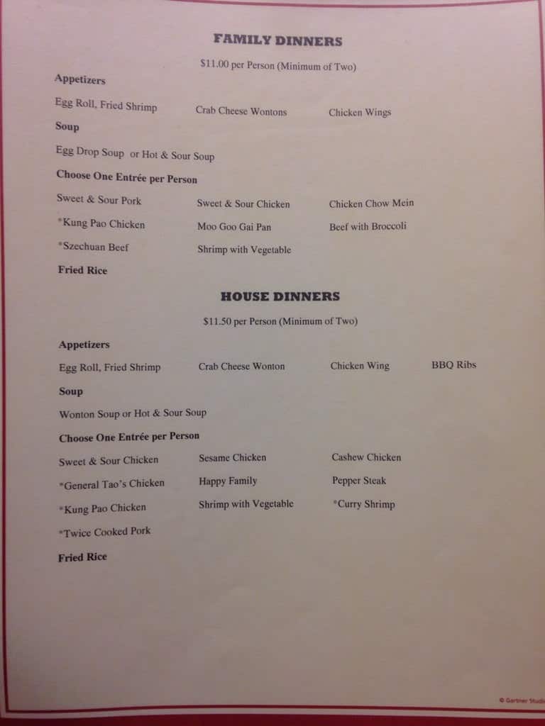 Menu at Fai Wong restaurant, Albuquerque