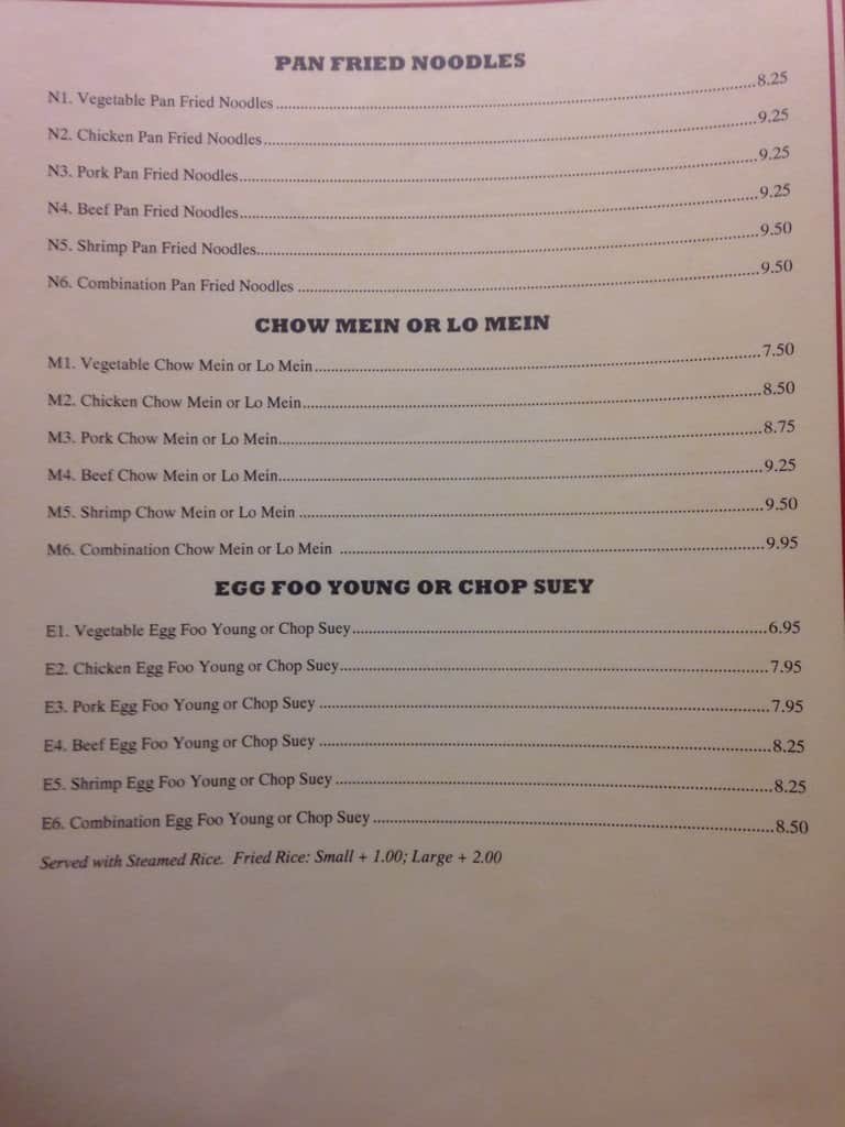 Menu at Fai Wong restaurant, Albuquerque