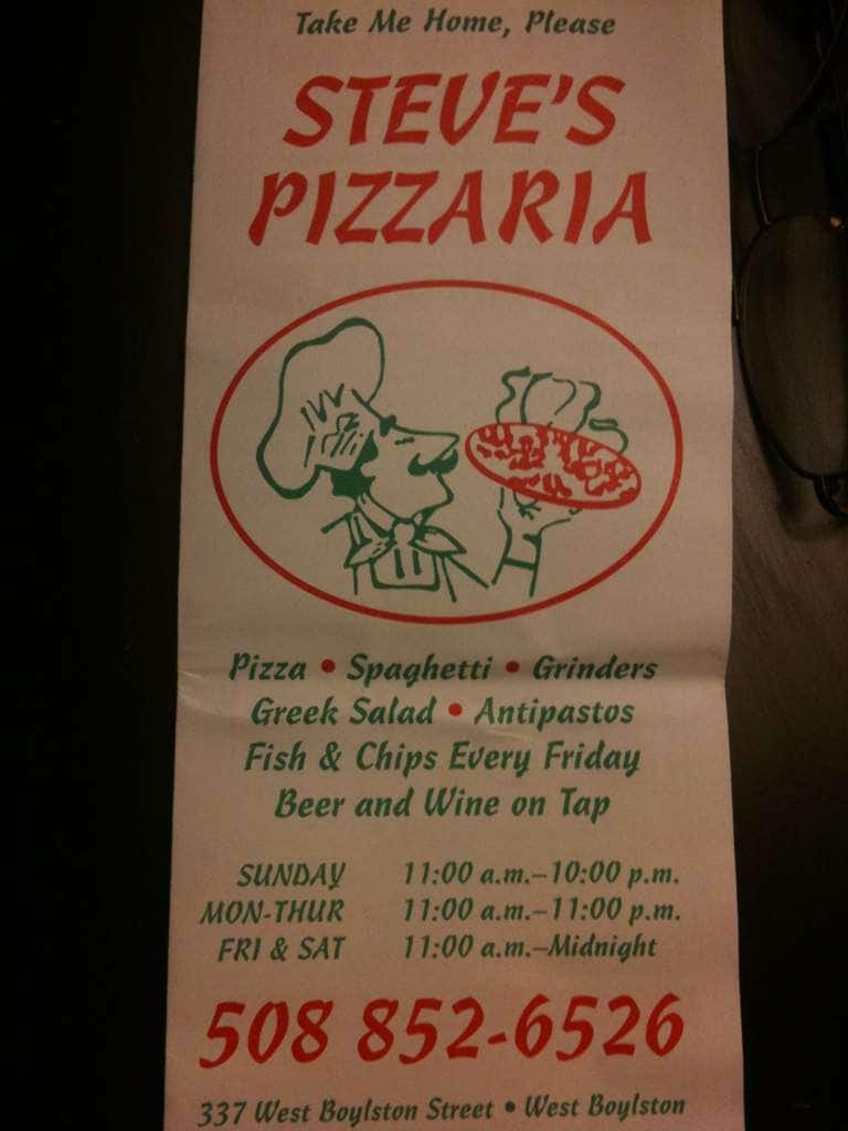 Menu at Steve's Pizza pizzeria, West Boylston, 341 MA-12