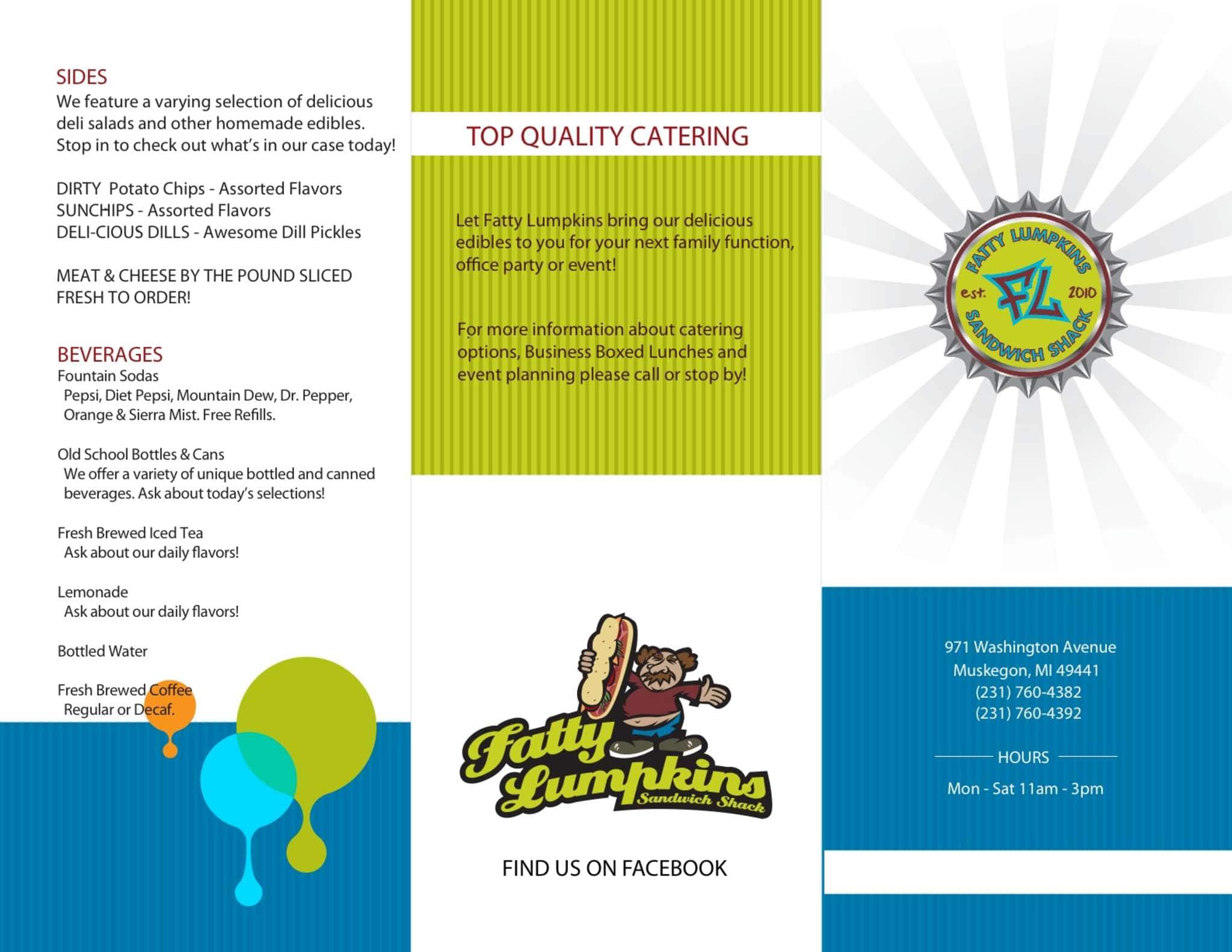 Menu at Fatty Lumpkins Sandwich Shack restaurant, Muskegon