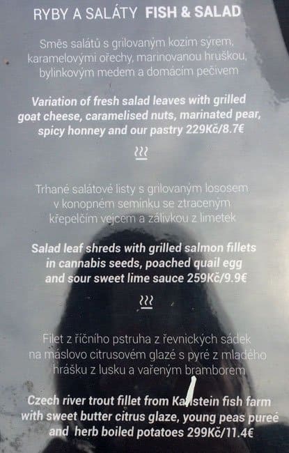 Menu at Czech Slovak Restaurant, Prague