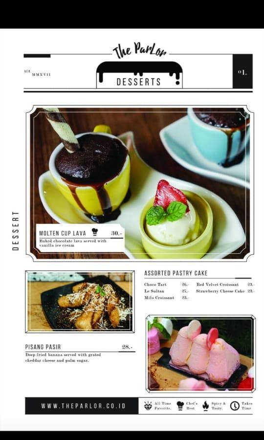 Menu at The Parlor cafe, Bandung