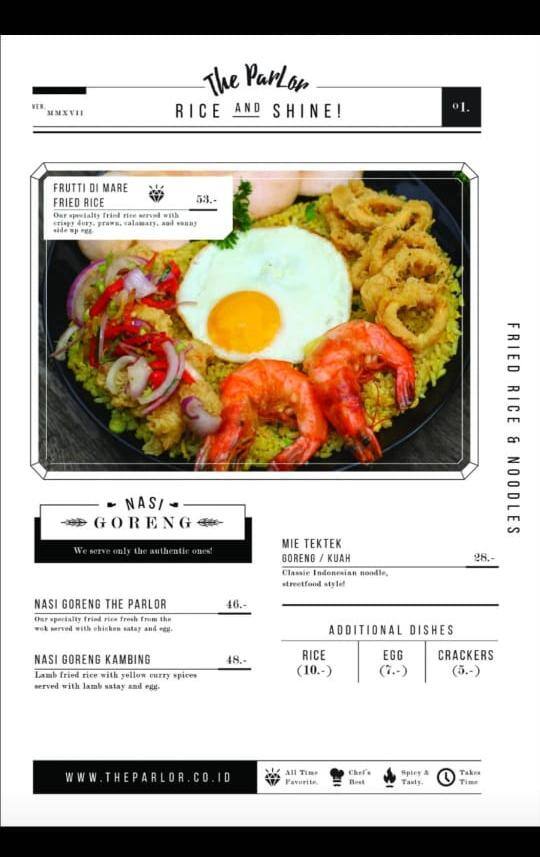 Menu at The Parlor cafe, Bandung