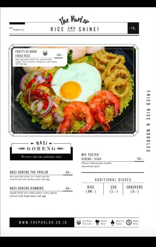 Menu at The Parlor cafe, Bandung