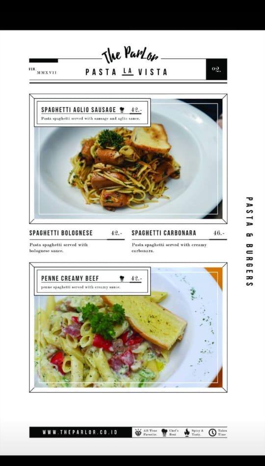 Menu at The Parlor cafe, Bandung