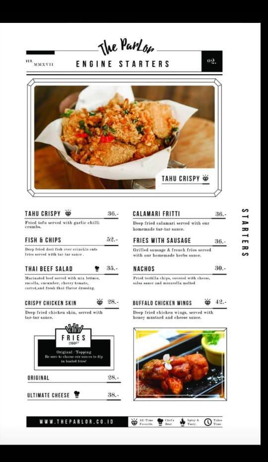 Menu at The Parlor cafe, Bandung