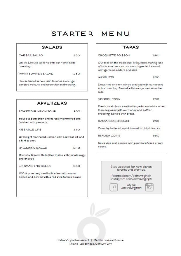 Menu at Extra Virgin Restaurant, Makati