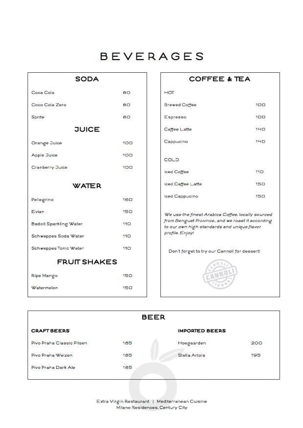 Menu at Extra Virgin Restaurant, Makati