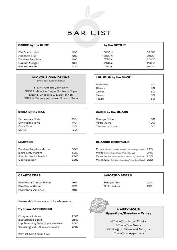 Menu at Extra Virgin Restaurant, Makati
