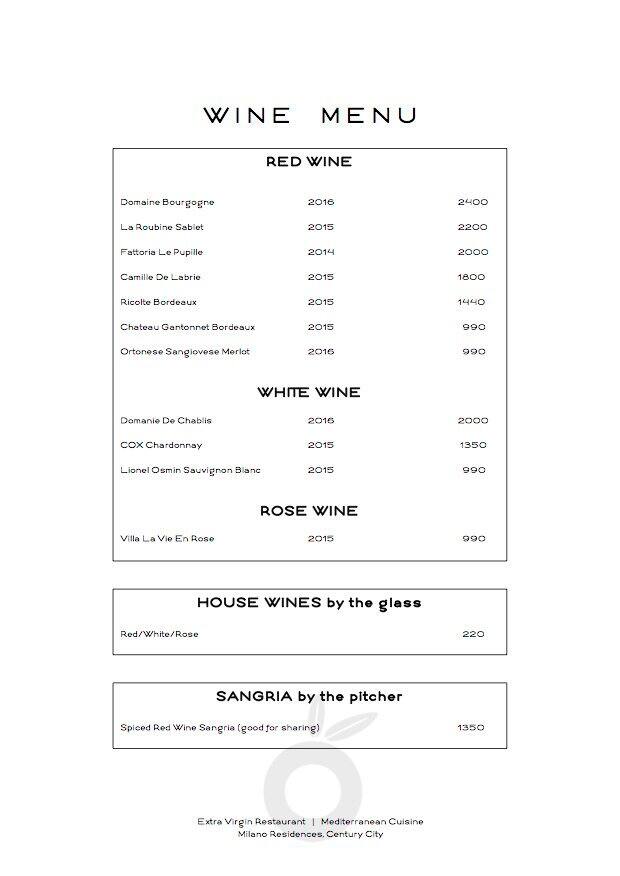 Menu at Extra Virgin Restaurant, Makati