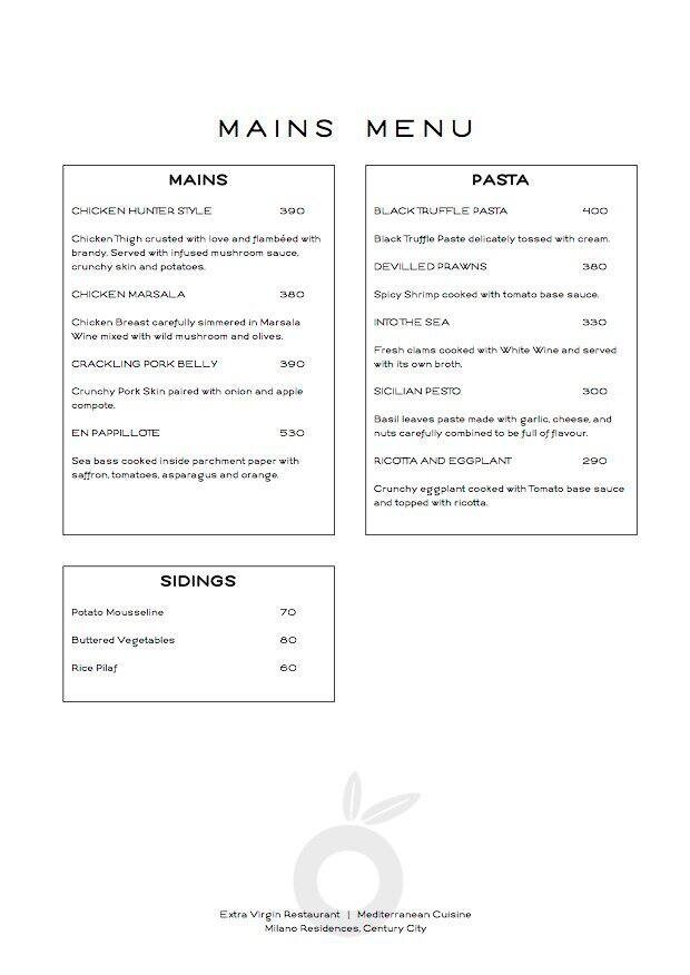 Menu at Extra Virgin Restaurant, Makati