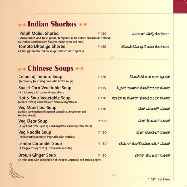 Menu of Paakashala, Kinnimulki, Udupi