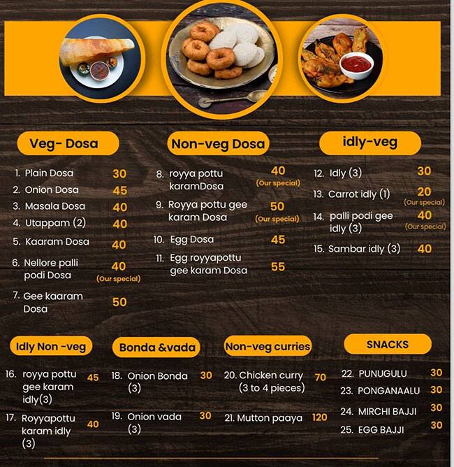 Menu of Royya Pottu Karam Dosa, Madhapur, Hyderabad