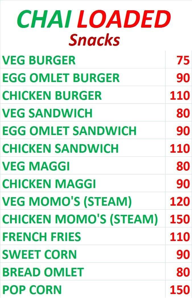 Menu of Chai Loaded, Madhapur, Hyderabad