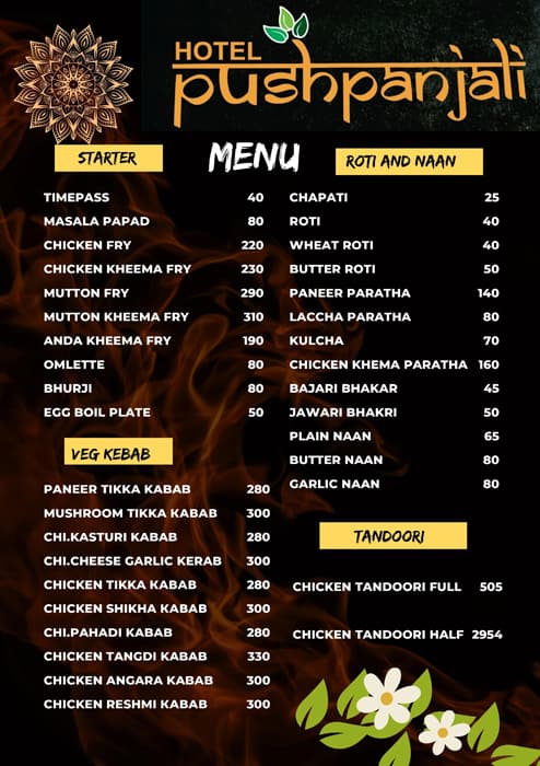 Menu of Hotel Pushpanjali, Wakad, Pune