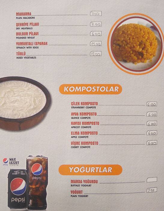 Menu at AKO Adapazari Islama Kofte, Istanbul, Yasa Cd. no:11