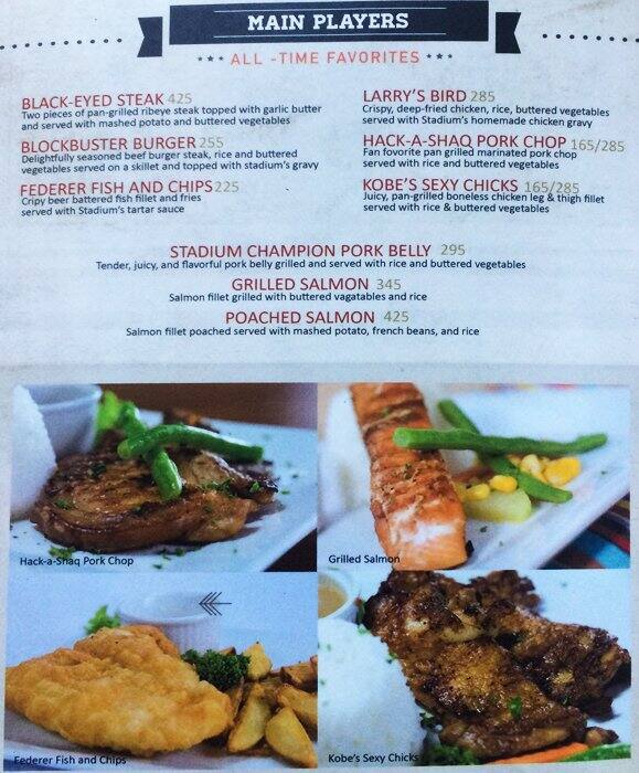 Carta de Stadium Kitchen and Bar, Taguig