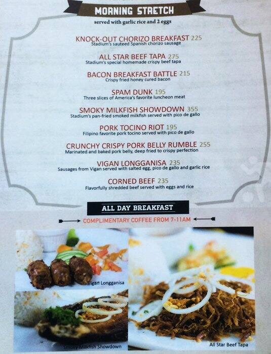 Carta de Stadium Kitchen and Bar, Taguig